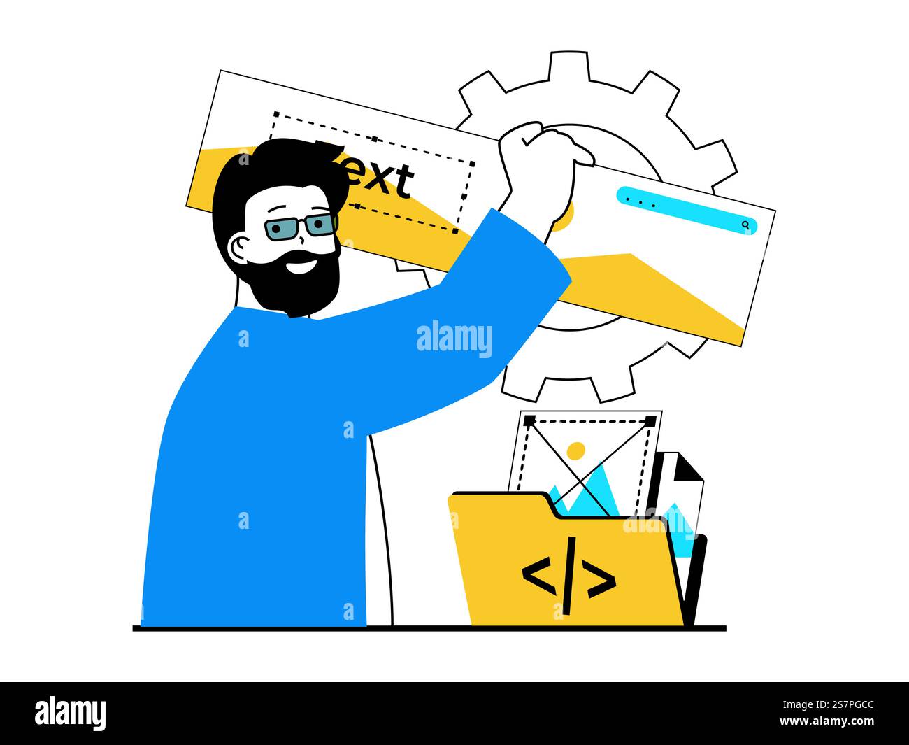 Web development concept with character situation. Man creates layout ...