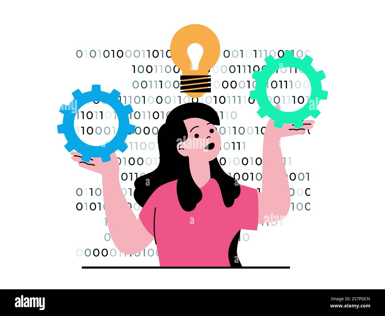 Programming Software Concept With Character Situation Woman Working With Program Code Fixing