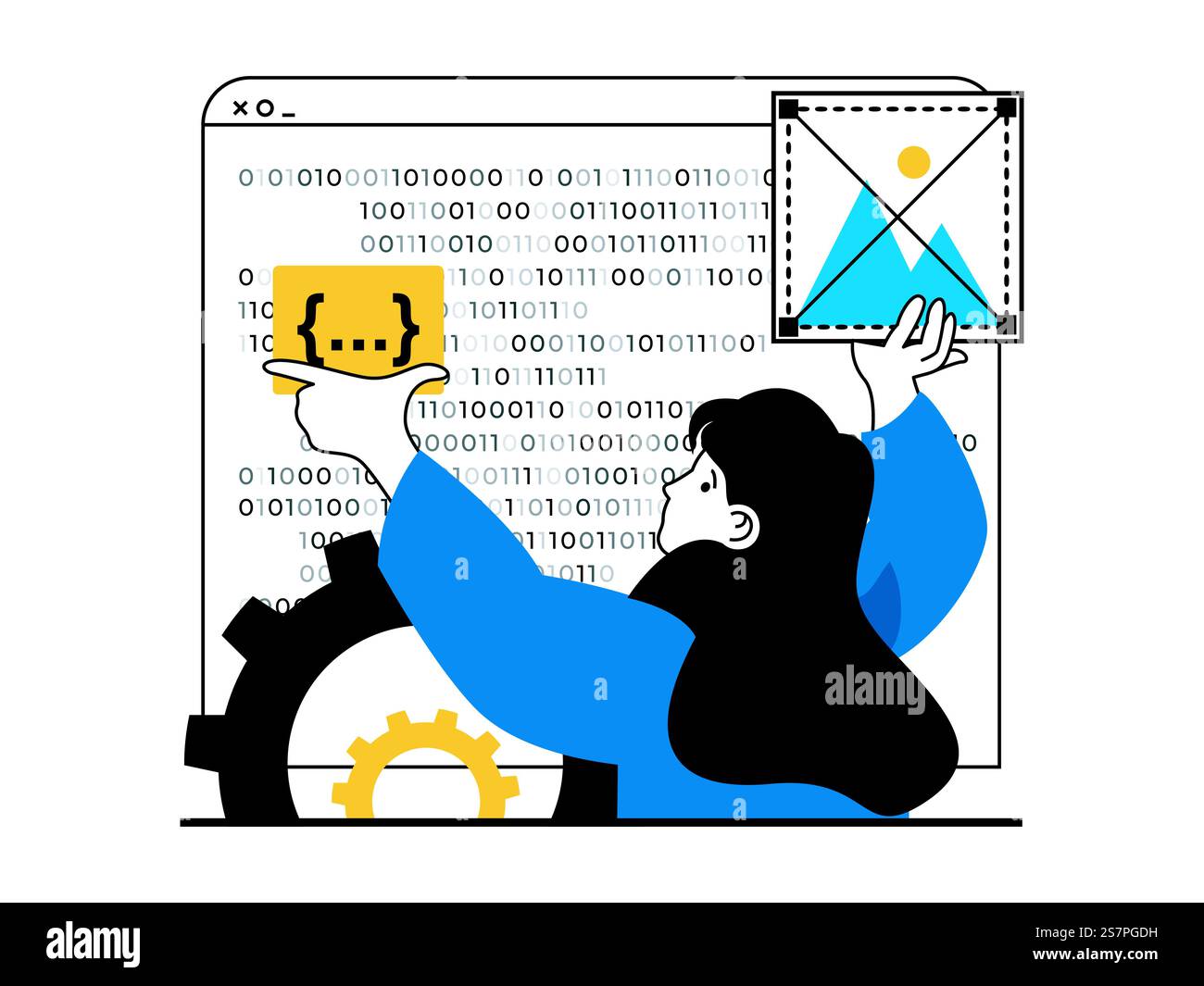 Web development concept with character situation. Woman developer ...