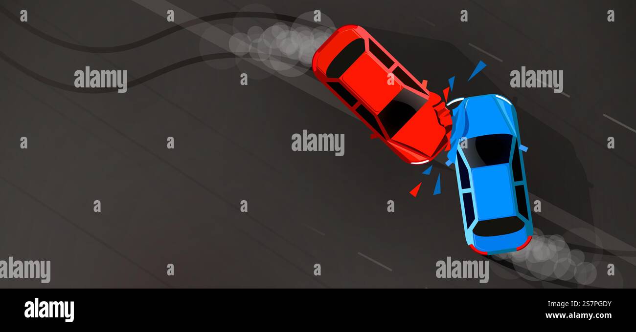 Road accident. Two cars crashed. Road safety concept. Vector ...