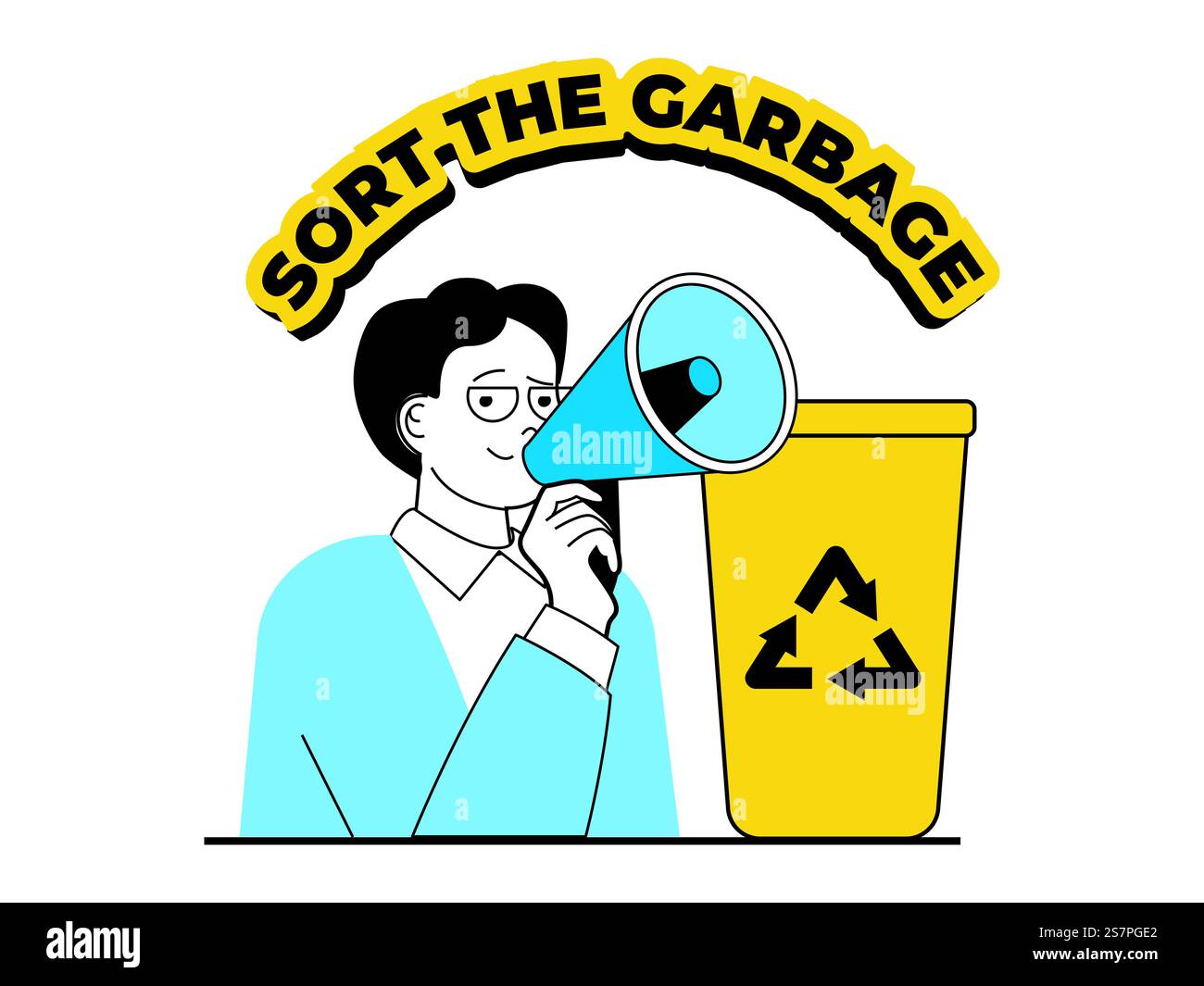 Zero waste concept with character situation. Activist with megaphone ...