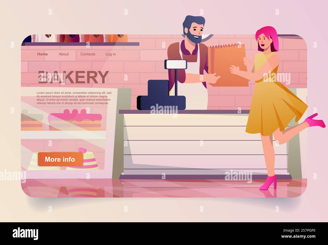 Bakery shop with buyer concept in cartoon design for landing page ...