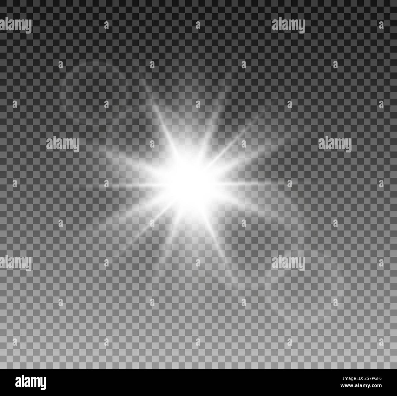 Shining sun, bright flash or light explodes on a transparent background ...