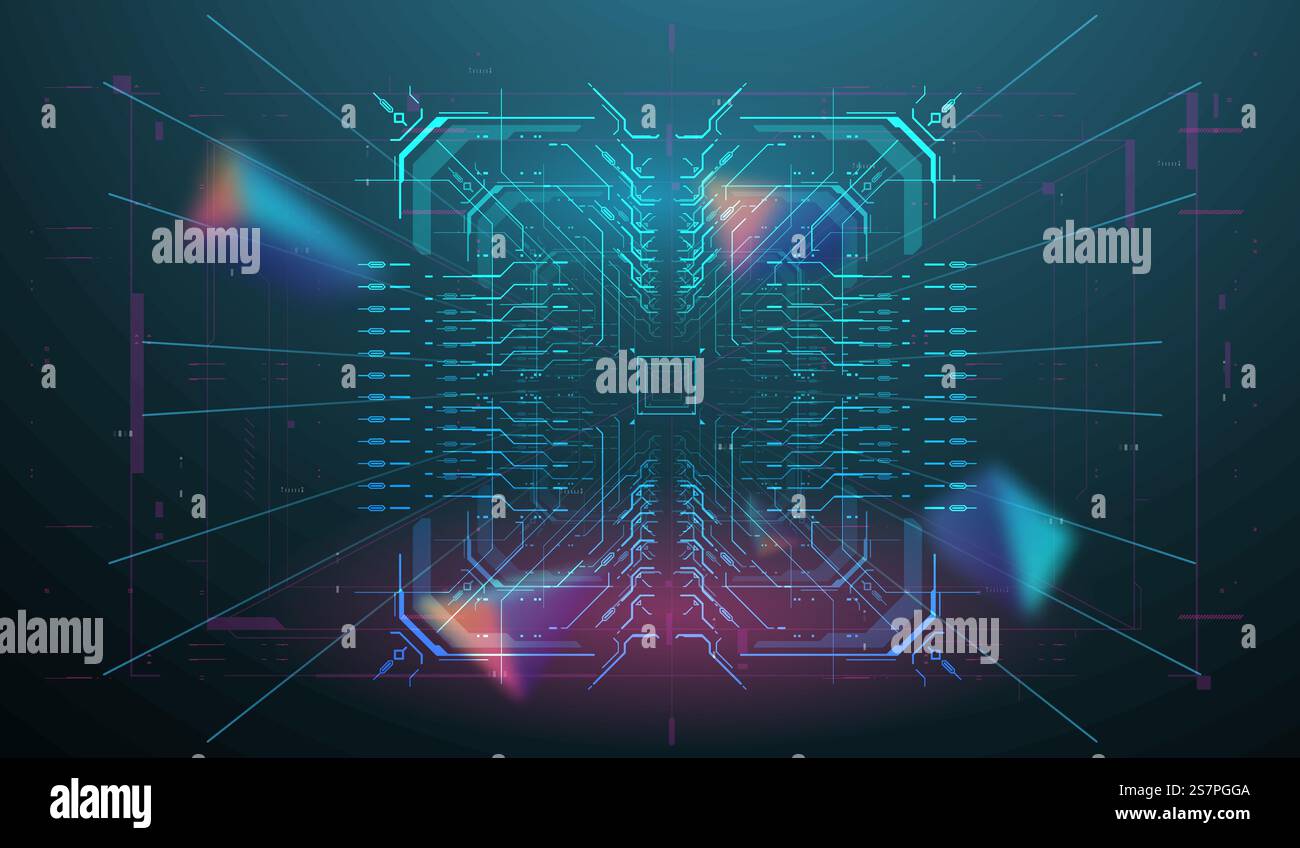 Neon HUD concept. Sci fi technology template design. Virtual space ...