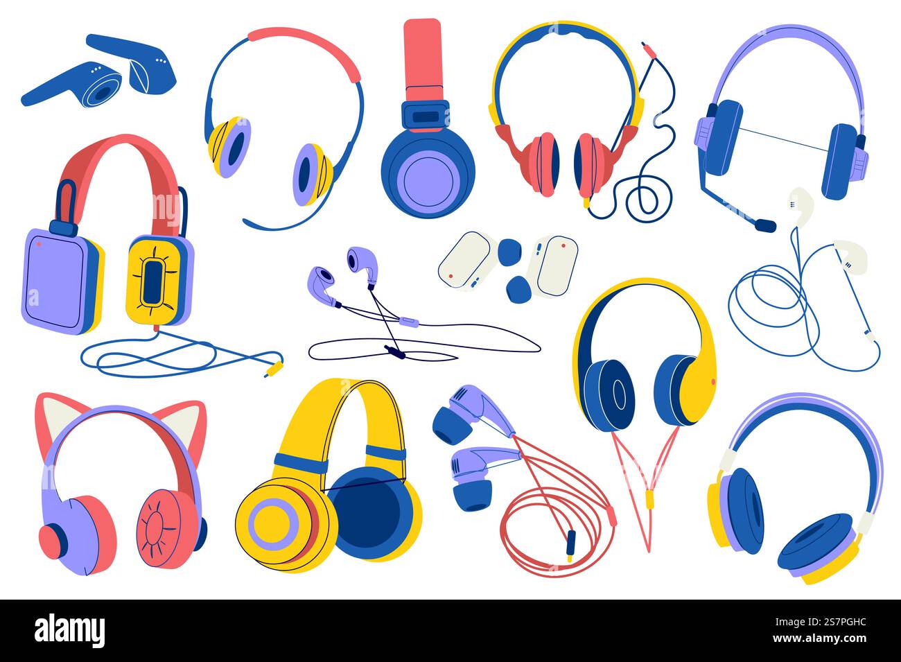 Headphones set graphic elements in flat design. Bundle of devices for ...