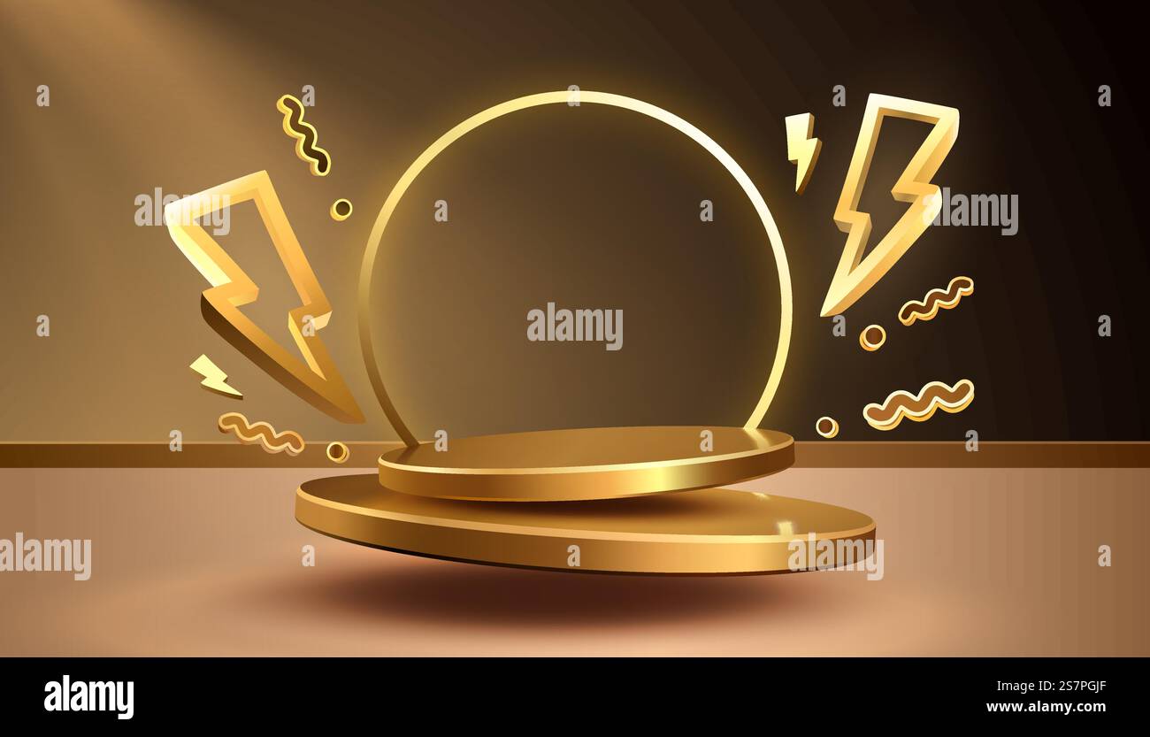 Gold scene mega sale, danger podium banner, golden night pedestal ...