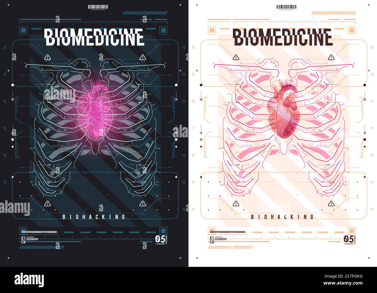 Data monitors. Modern medical examination HUD style. Human body scan. X ...