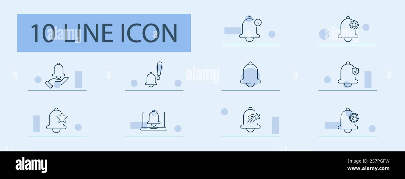 Notifications and alerts set icon. Bell, check, exclamation, clock ...