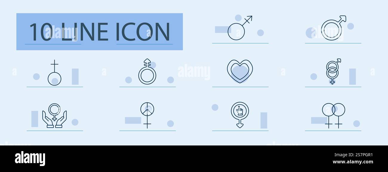 Gender and equality set icon. Male, female, intersex, love, peace ...