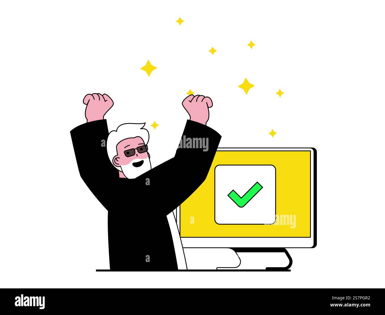 Productivity workplace concept with character situation. Happy man ...