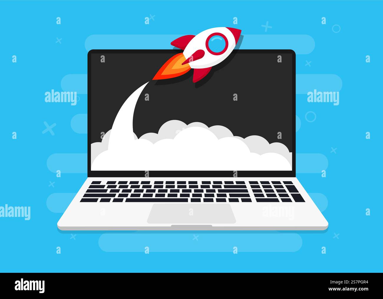 Concept of business start-up. Rocket launch from screen Stock Vector ...