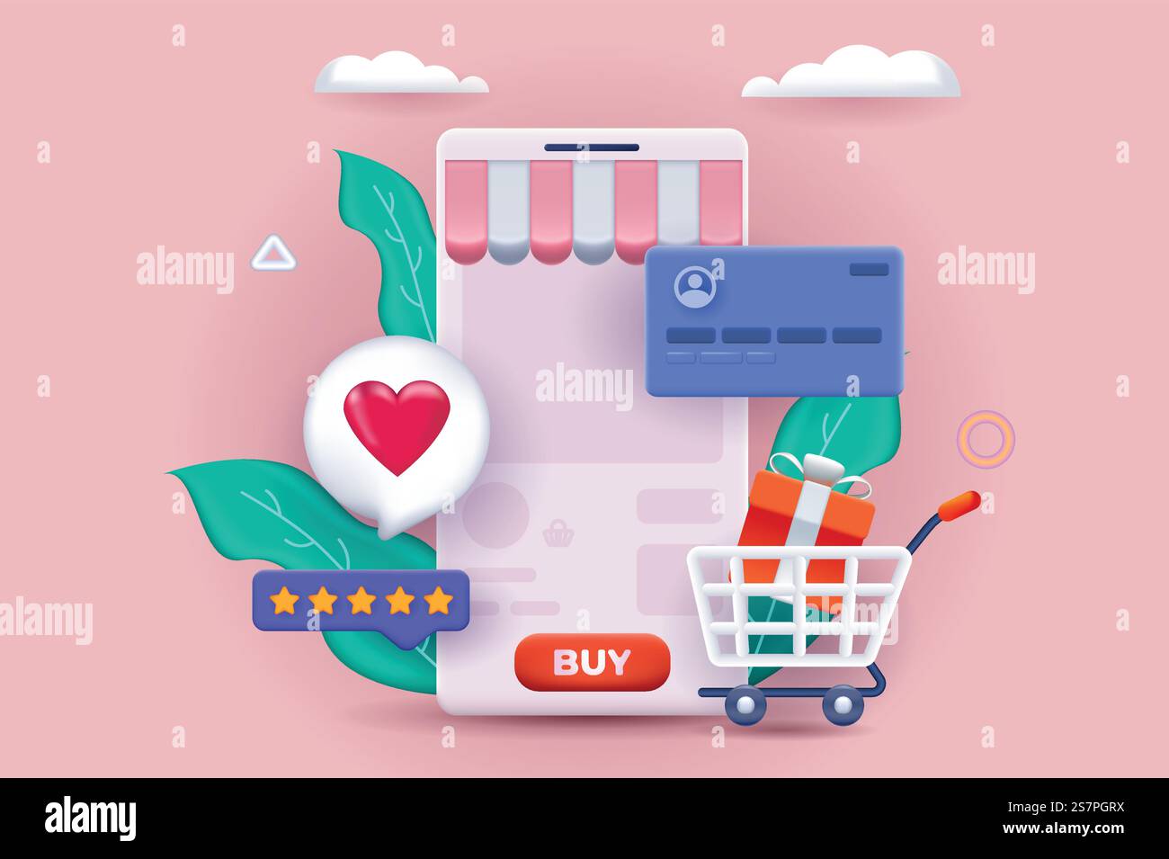Mobile shopping concept 3D illustration. Icon composition with mobile ...