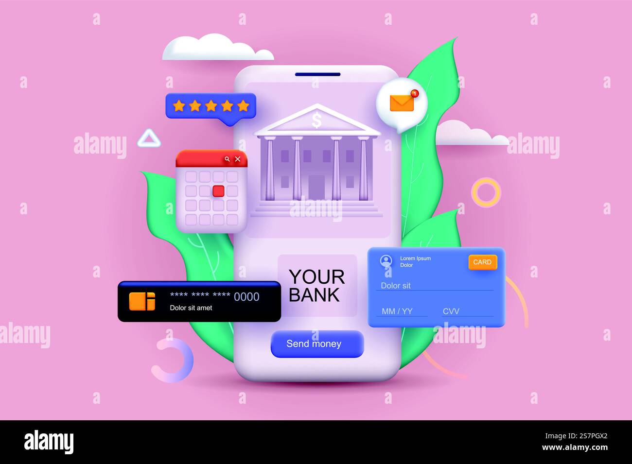 Mobile bank concept 3D illustration. Icon composition with mobile ...