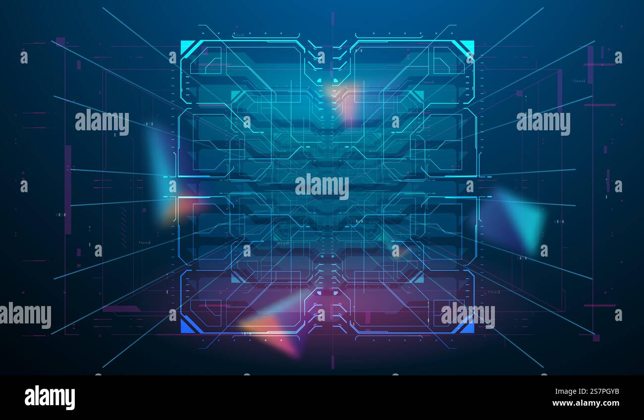 Abstract Layout digital design User Interface Square Frames in neon ...