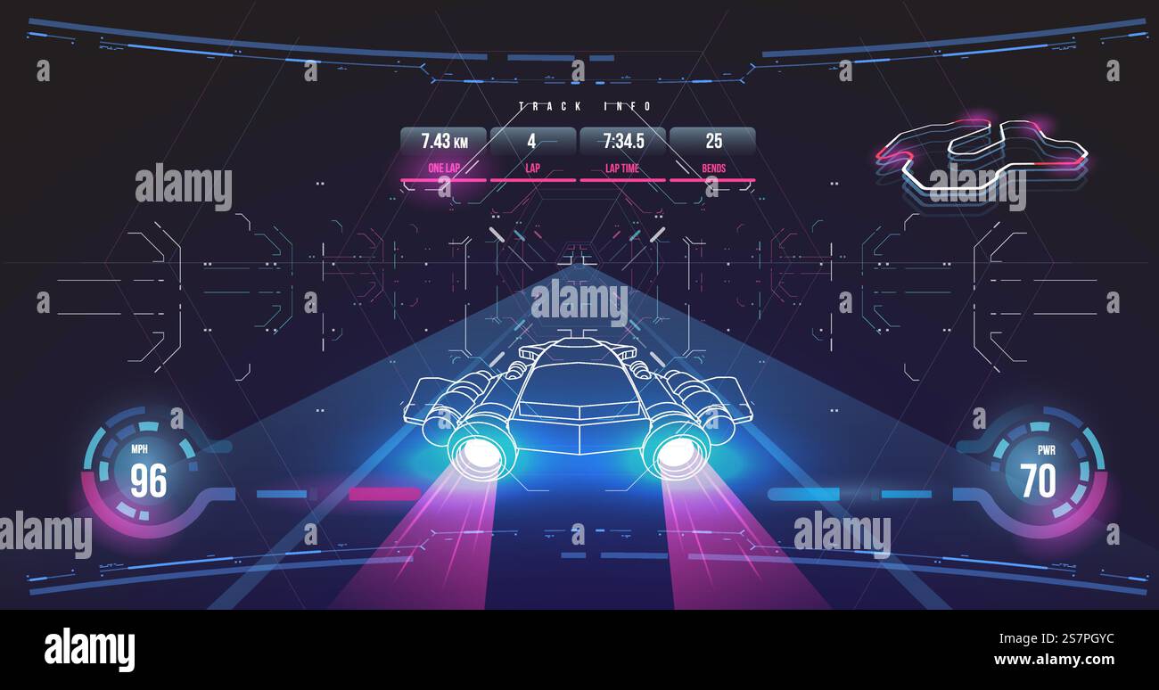 Spacecraft futuristic HUD panel. HUD target aims on radar screen, game dashboard and UI panel ...