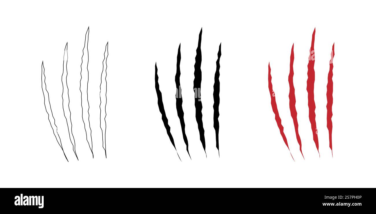 Cat scratch. Set of claws scratches, pets or wild animal nails rip ...