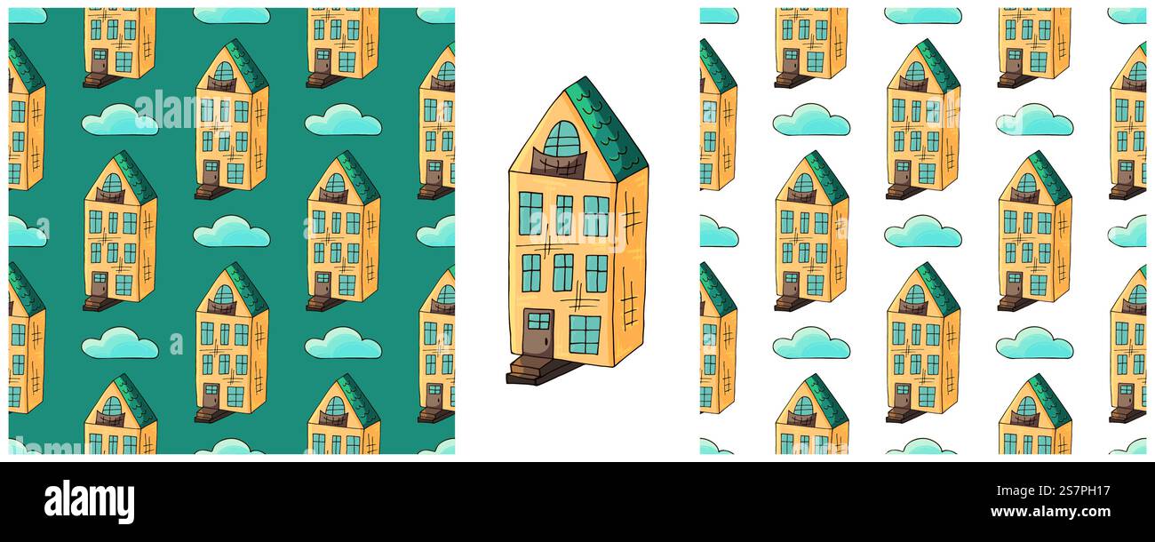 Set seamless patterns with buildings. Building. Seamless pattern with ...