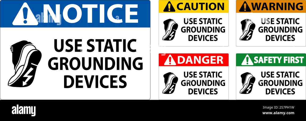 Caution Sign Use Static Grounding Devices Stock Vector Image & Art - Alamy