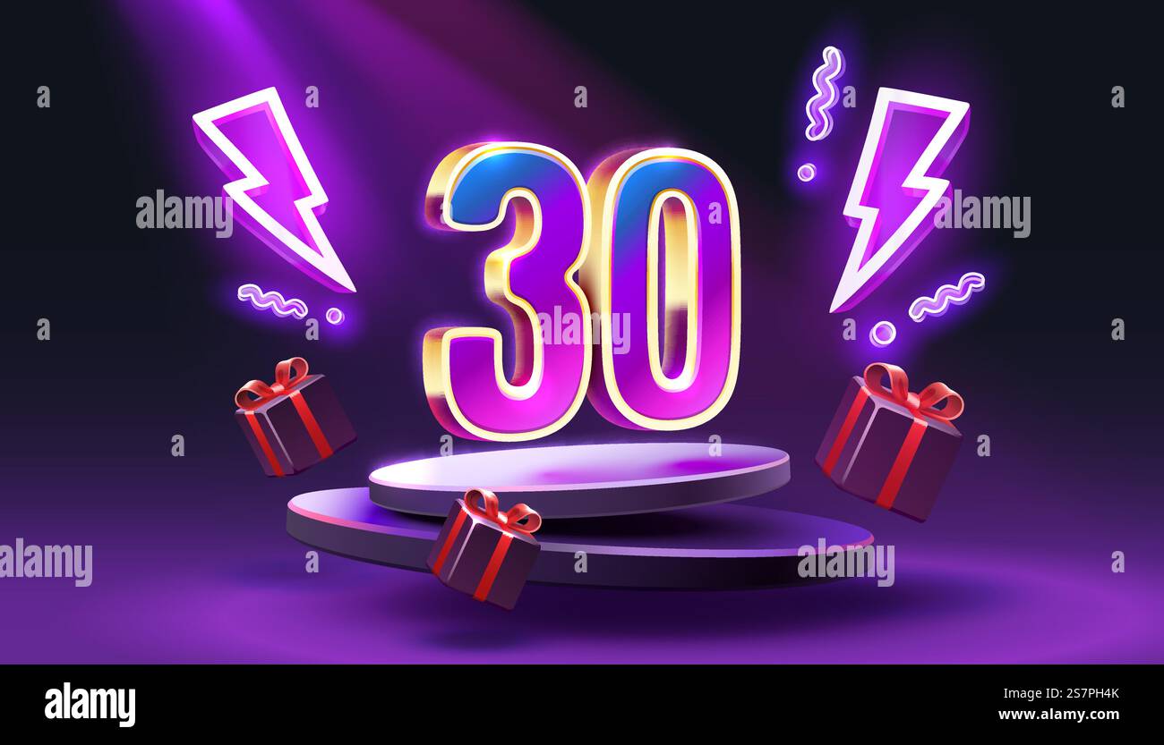 Mega sale special offer, Neon 30 off sale banner. Sign board promotion ...