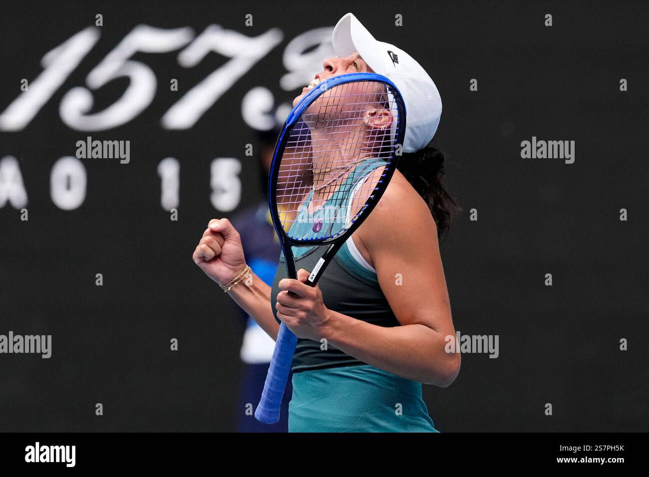 Madison Keys of the U.S. celebrates after defeating Elena Rybakina of ...