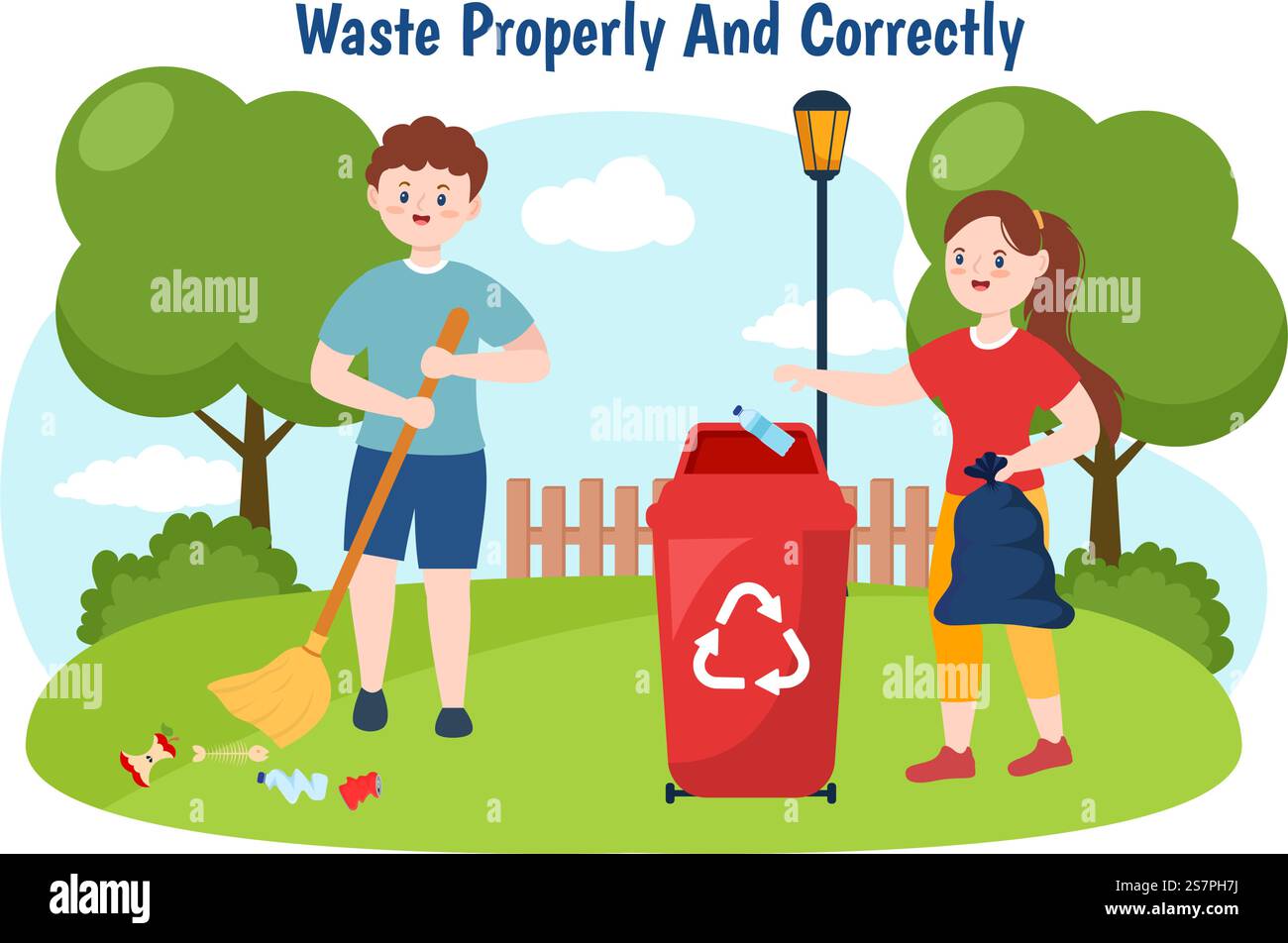 Waste Properly And Correctly Vector Illustration with Demonstration of ...
