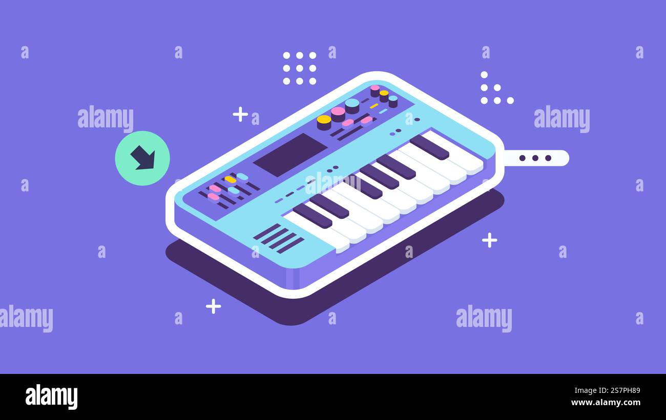 Electronic keyboard. Musical instruments. electric piano. Cute flat ...