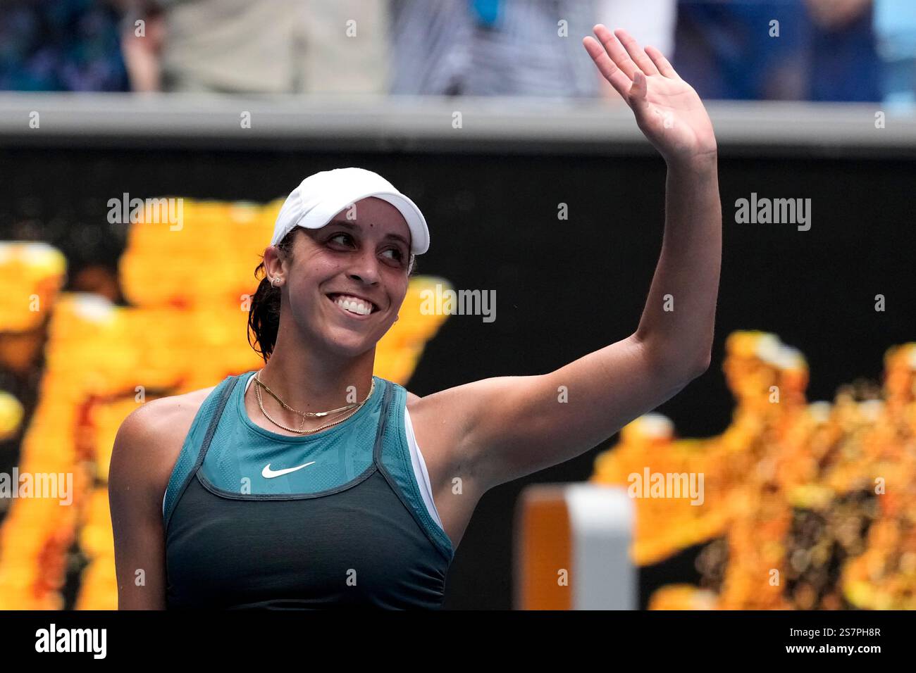 Madison Keys of the U.S. celebrates after defeating Elena Rybakina of ...