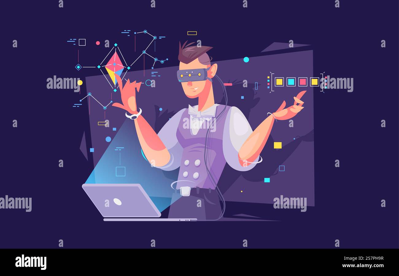 Developer moving objects around using a virtual reality VR headset ...