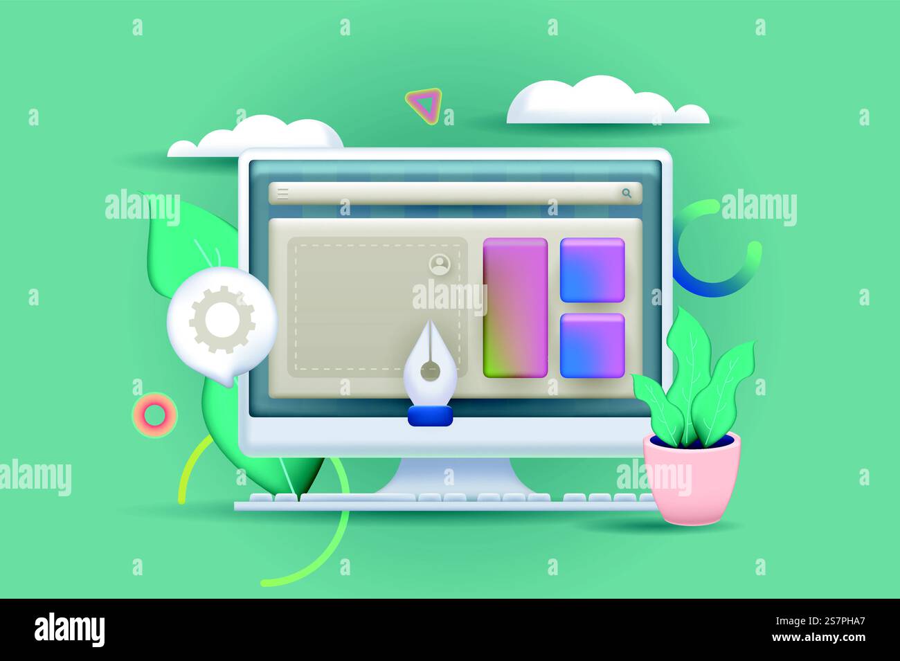 Web development concept 3D illustration. Icon composition with website ...