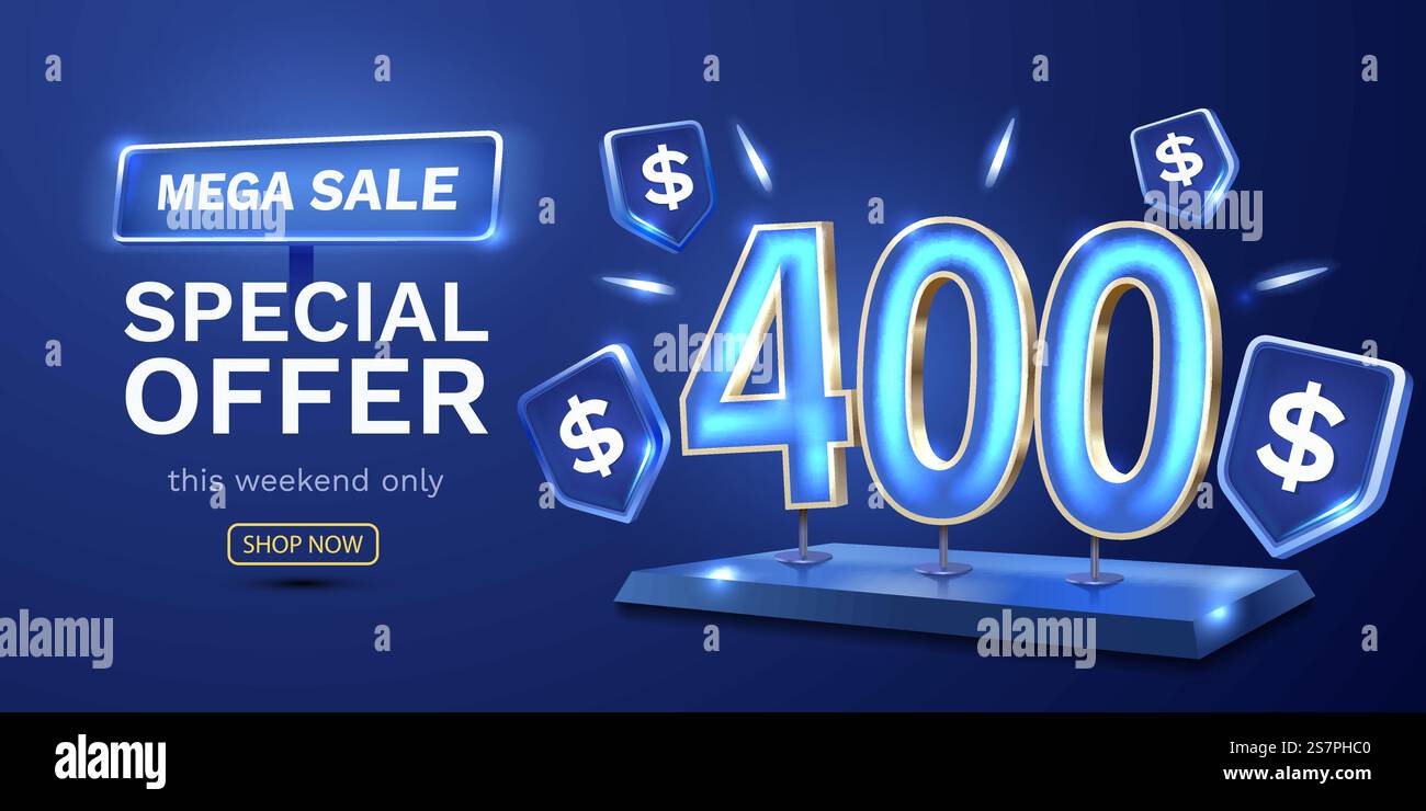Coupon special voucher 400 dollar, Check banner special offer. Vector. Coupon special voucher ...