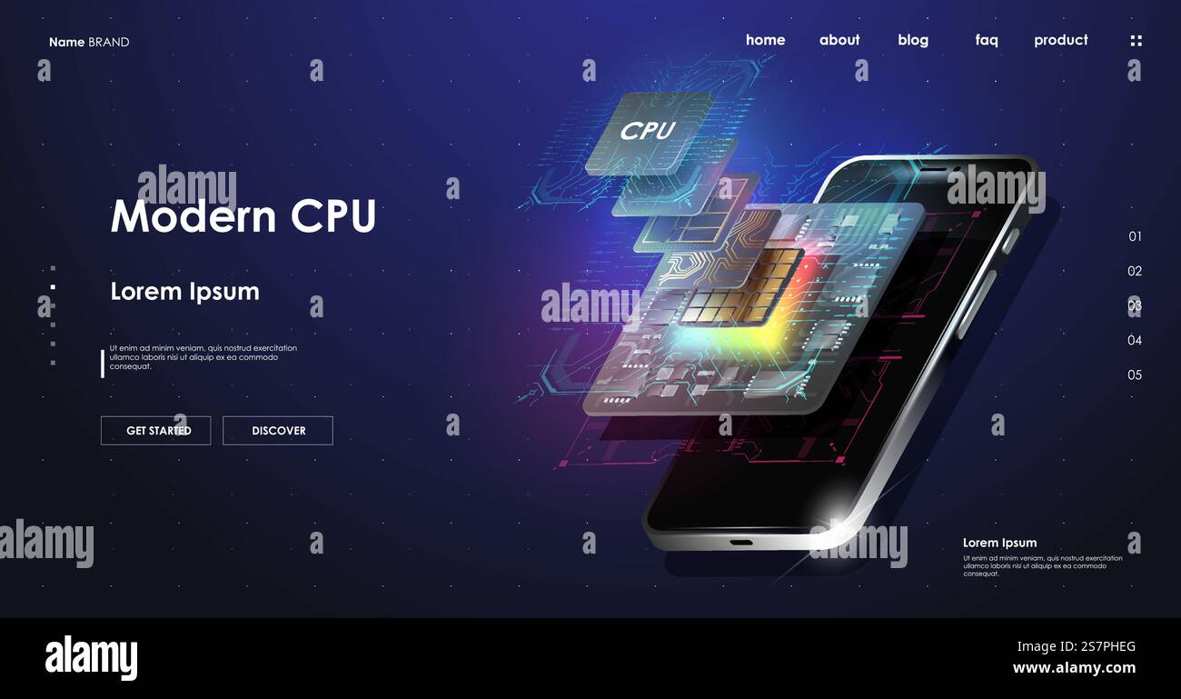 Digital chip with HUD elements. Tech Futuristic Template. Quantum computer database concept ...