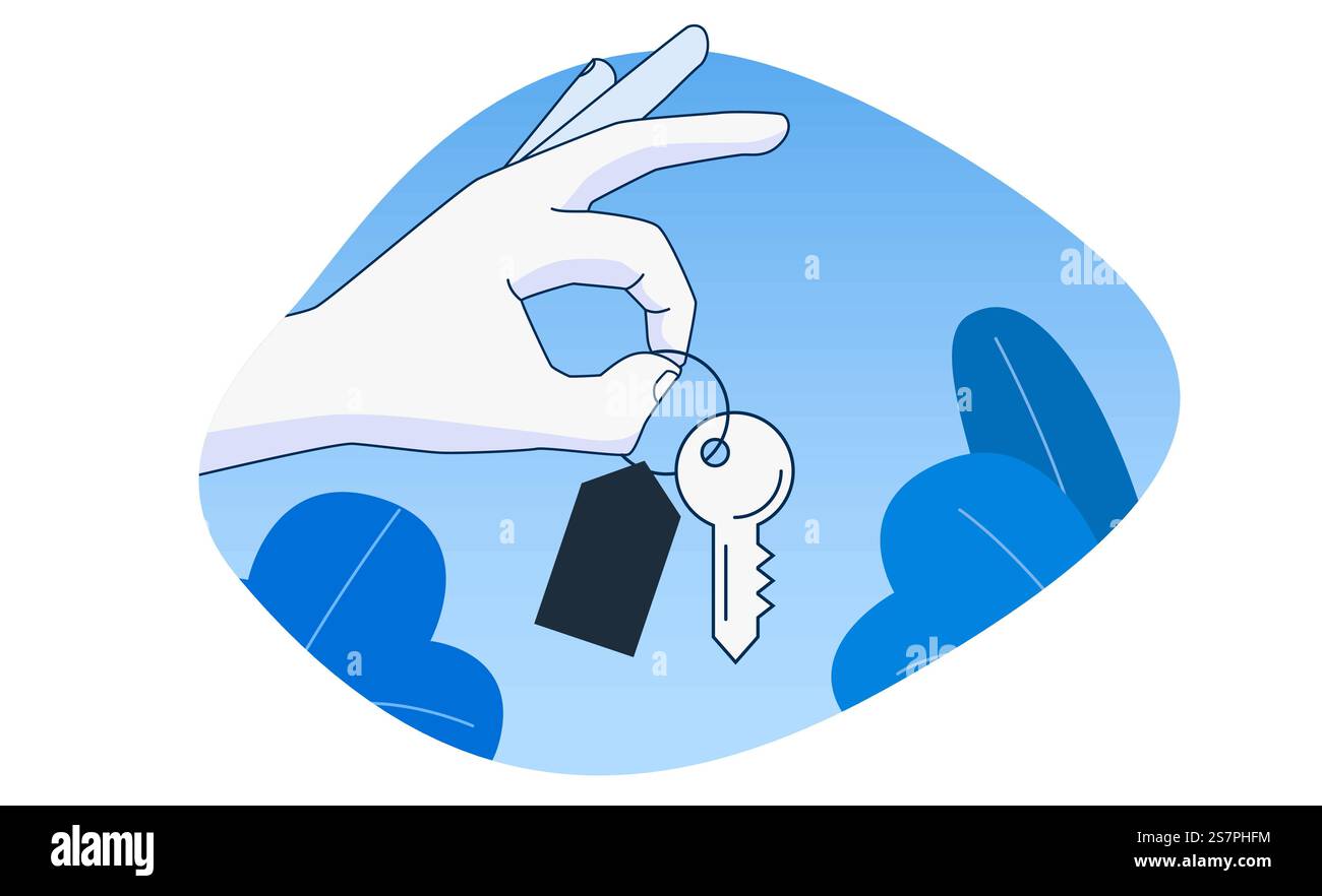 Hand holding a key. Outline cartoon style. Vector illustration. Hand ...