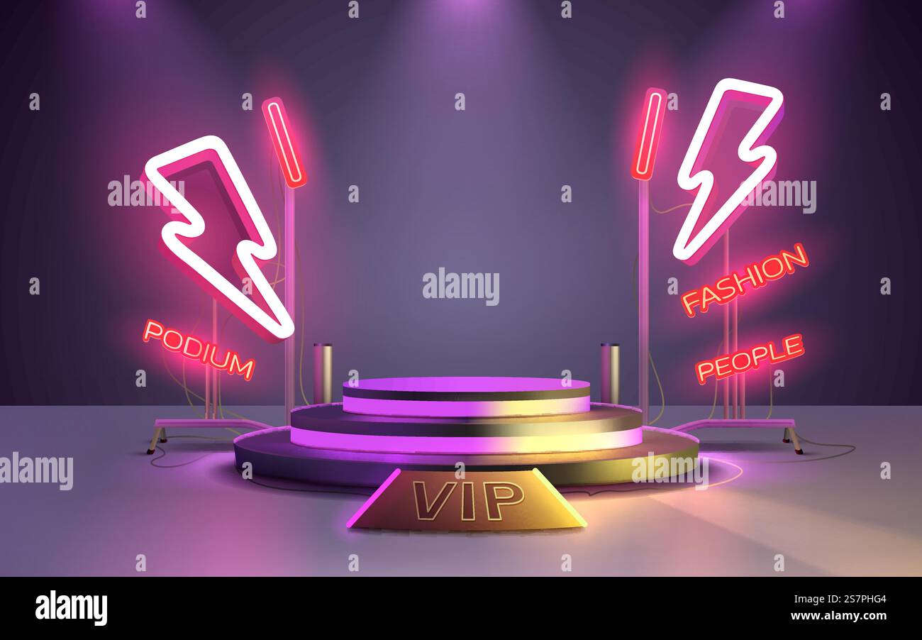 Electro scene mega sale, danger podium banner, neon night pedestal ...