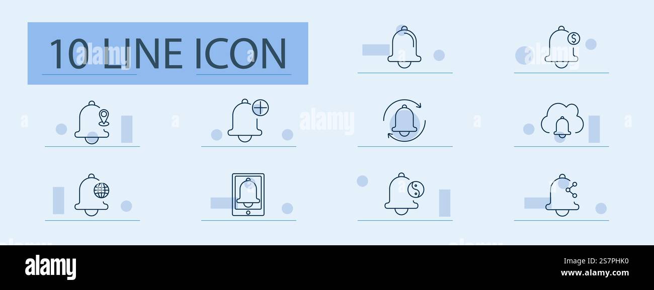 Alerts and reminders set icon. Bell, location, money, update, cloud ...