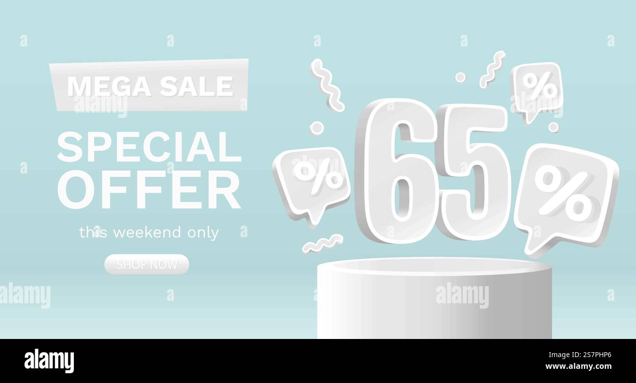 Mega sale special offer, 65 off sale banner. Sign board promotion ...