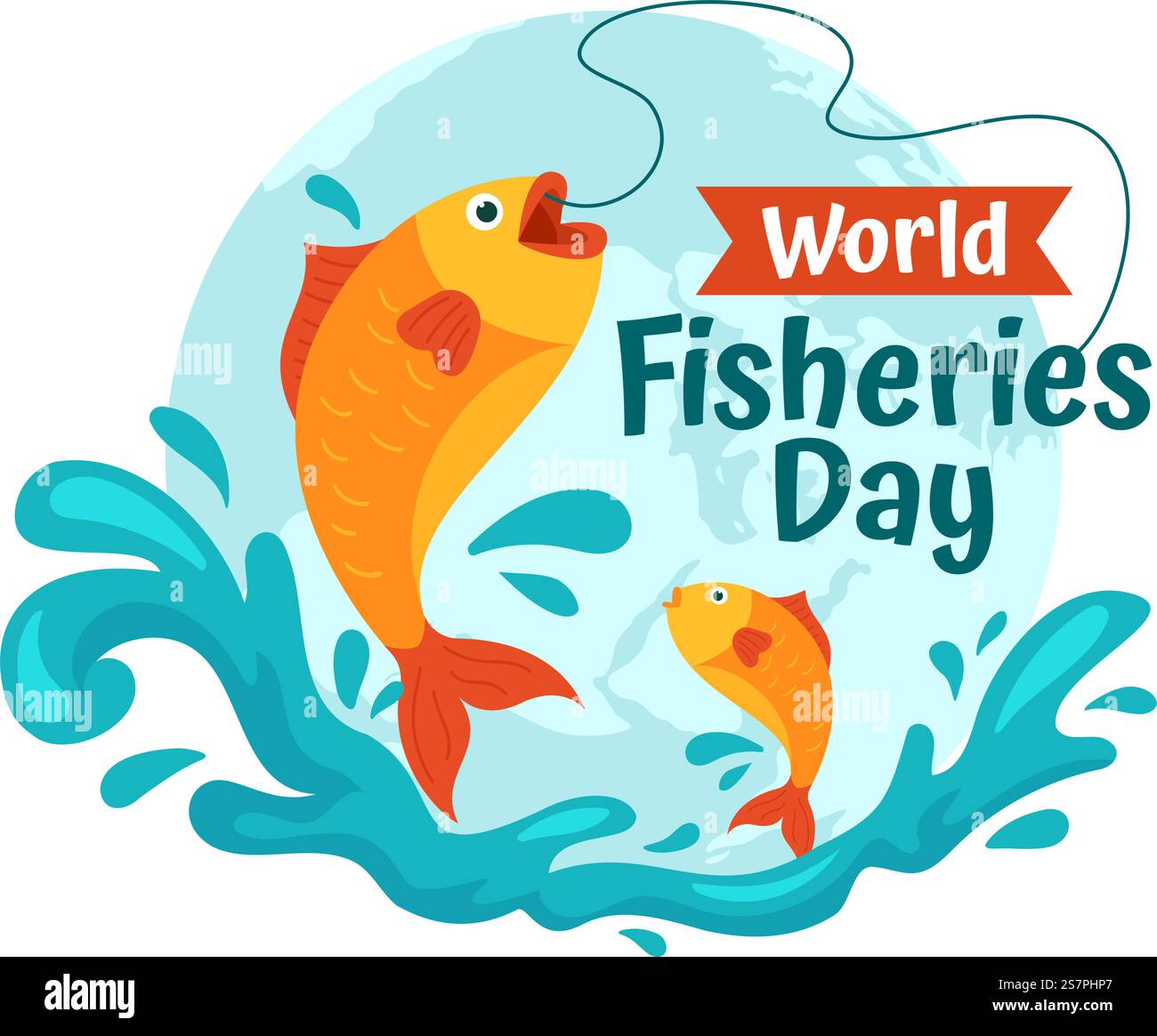World Fisheries Day Vector Illustration of Fisherman with Fishing Rod ...