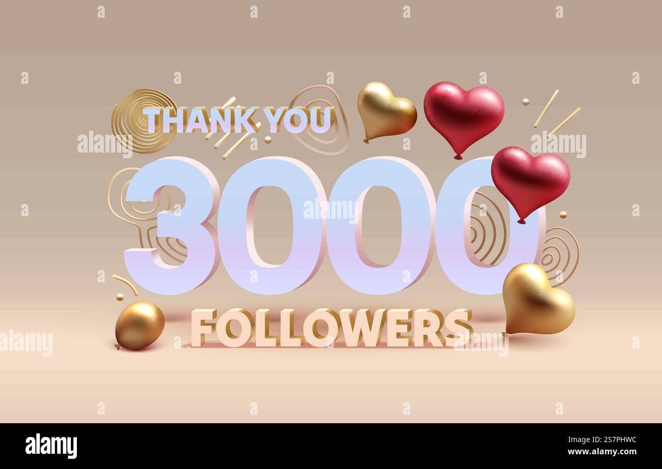 Thank you 3000 followers, peoples online social group, happy banner ...
