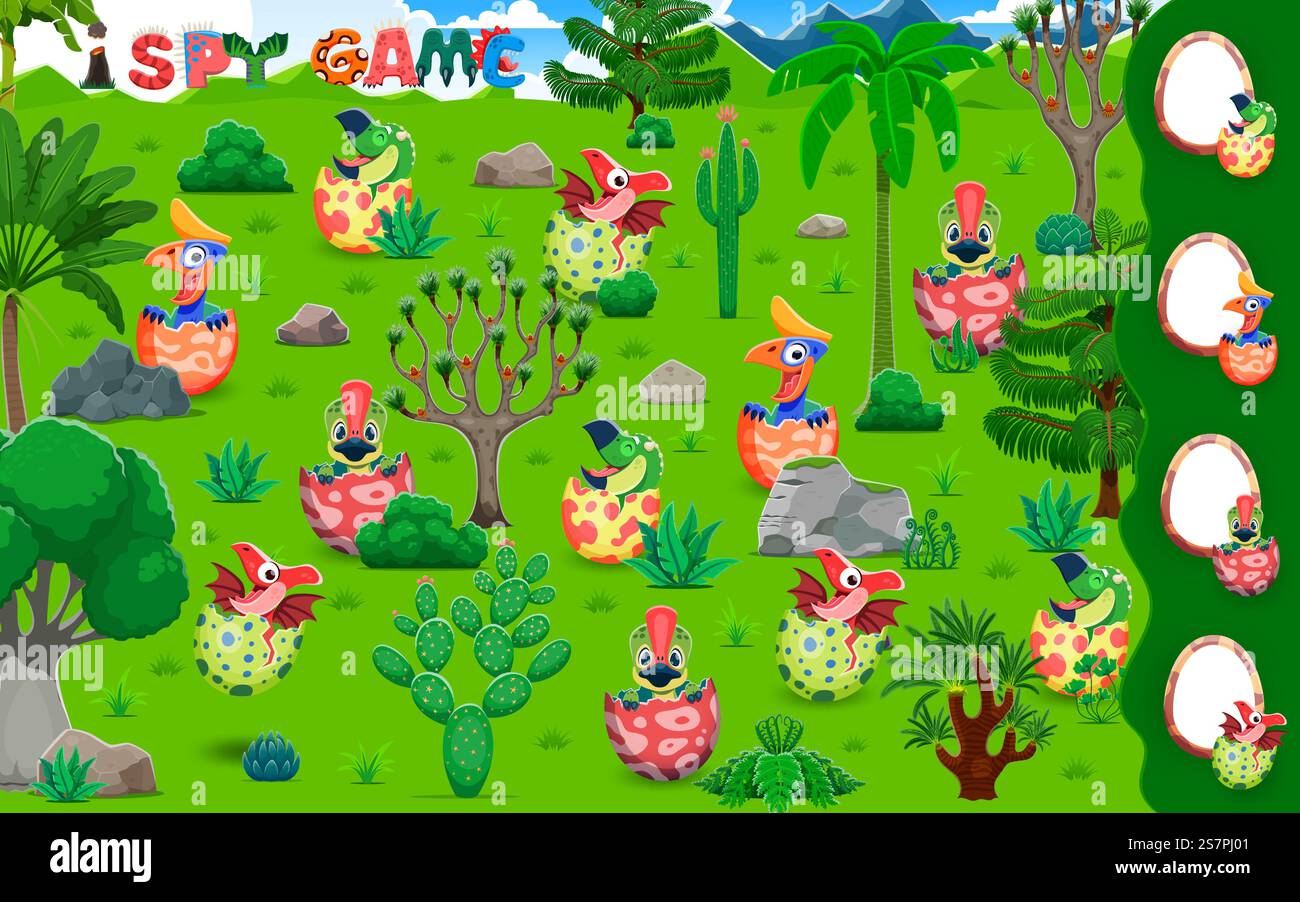 I spy game worksheet with funny prehistoric dino kids in eggshell ...