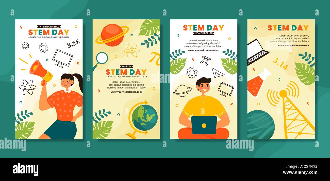 STEM Science, Technology, Engineering, Mathematics Education Social Media Stories Illustration ...