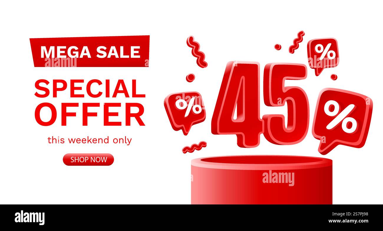 Mega sale special offer, 45 off sale banner. Sign board promotion. Vector illustration. Mega ...