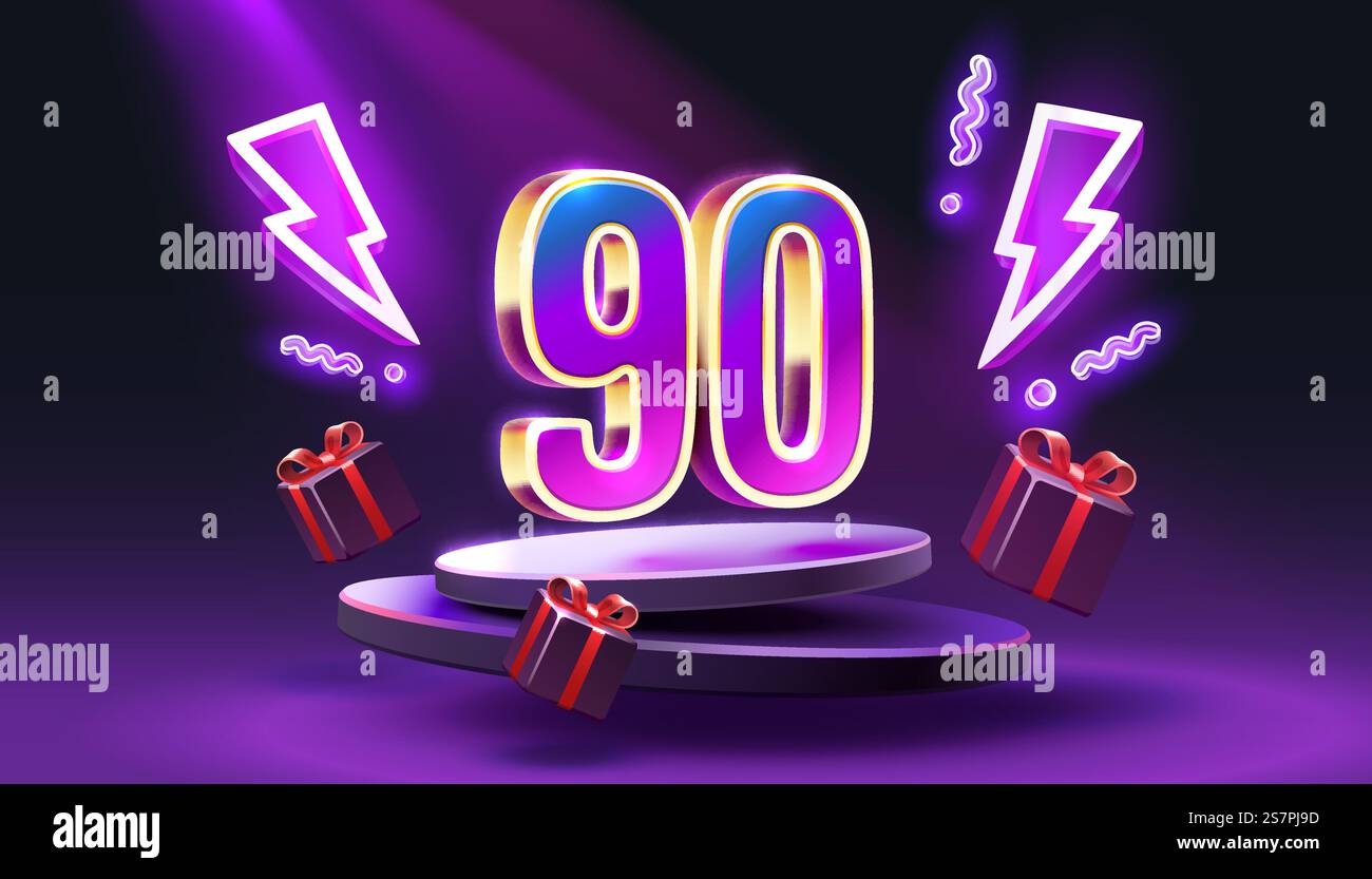 Mega sale special offer, Neon 90 off sale banner. Sign board promotion ...