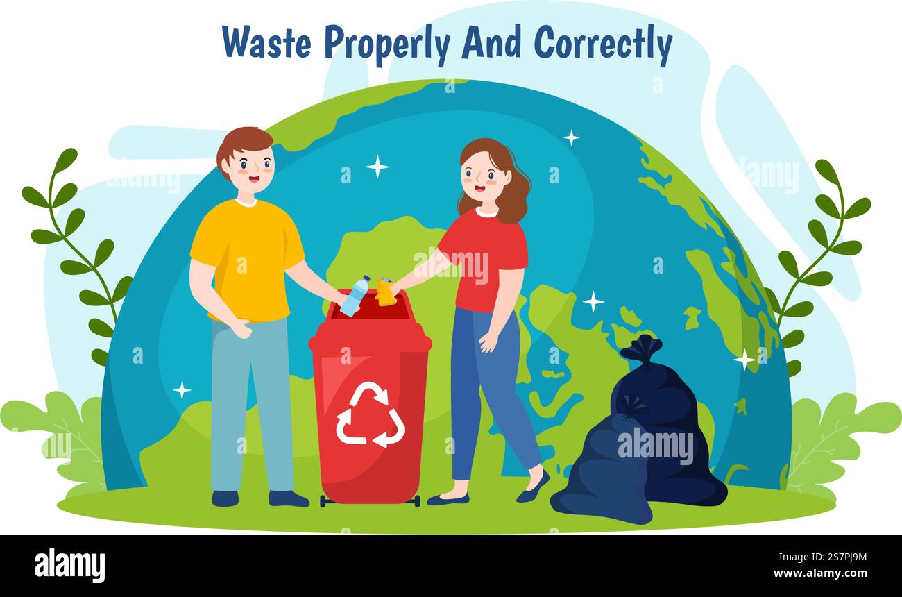 Waste Properly And Correctly Vector Illustration with Demonstration of ...