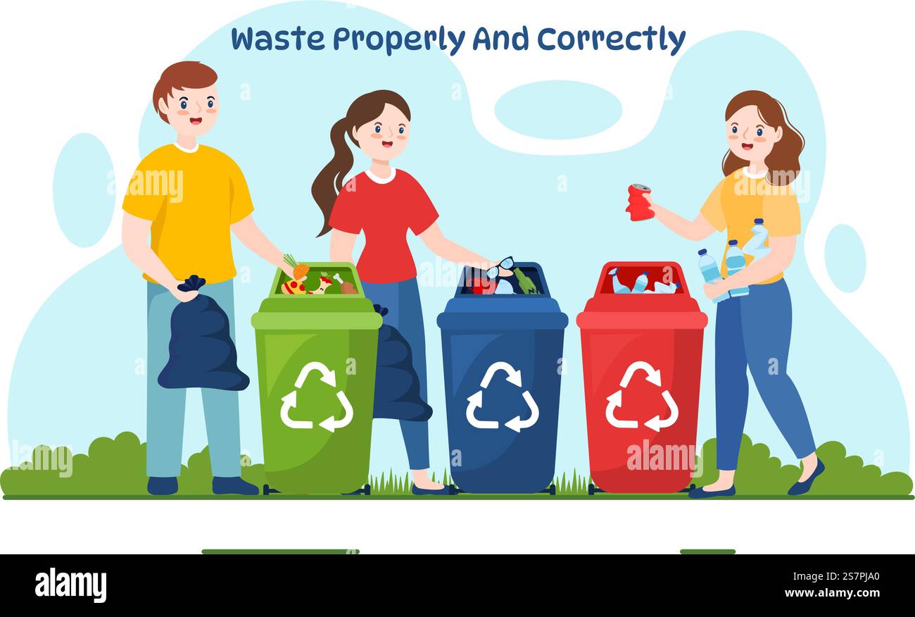 Waste Properly And Correctly Vector Illustration with Demonstration of ...