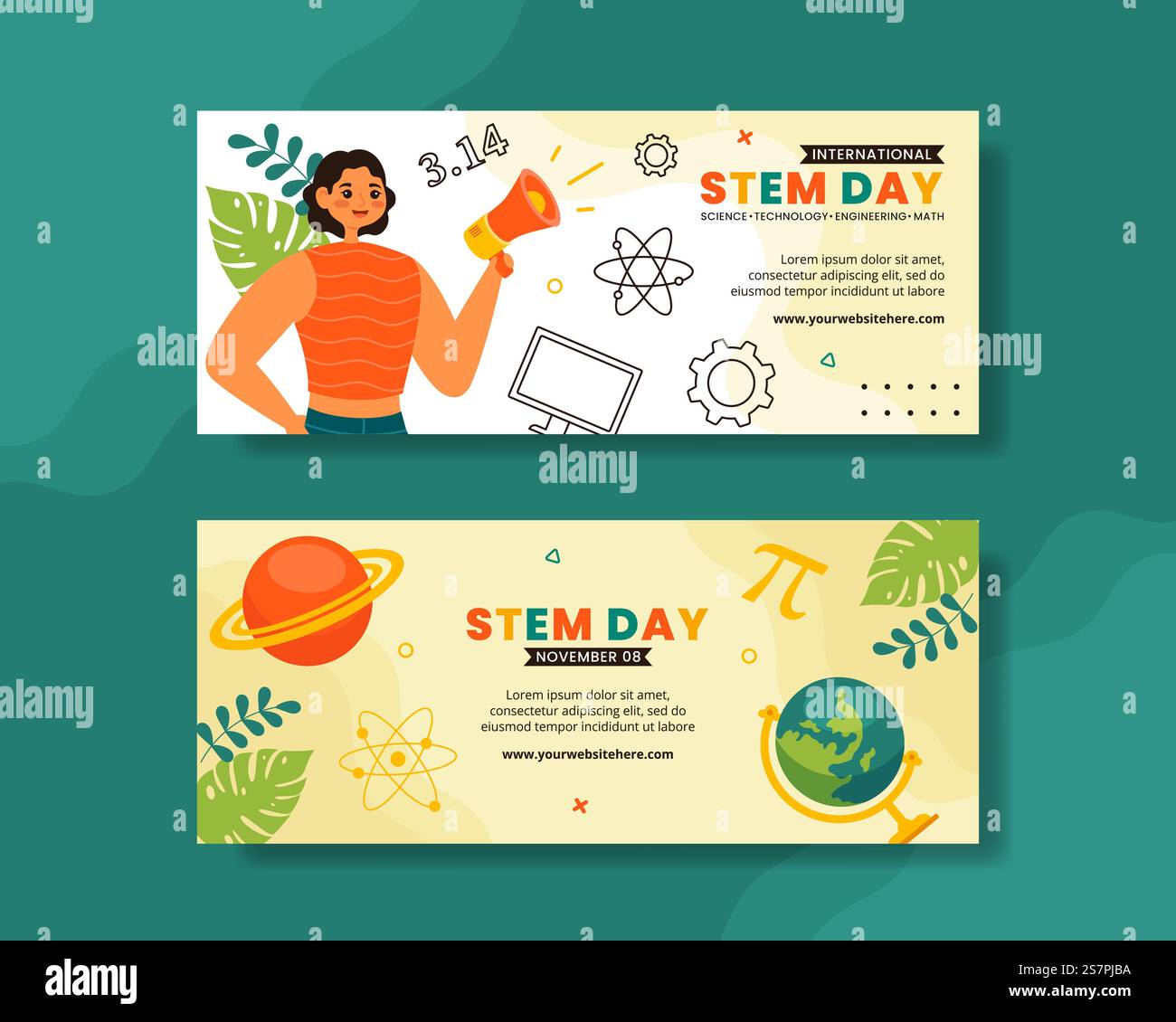 STEM Science, Technology, Engineering, Mathematics Education Horizontal Banner Illustration Flat ...