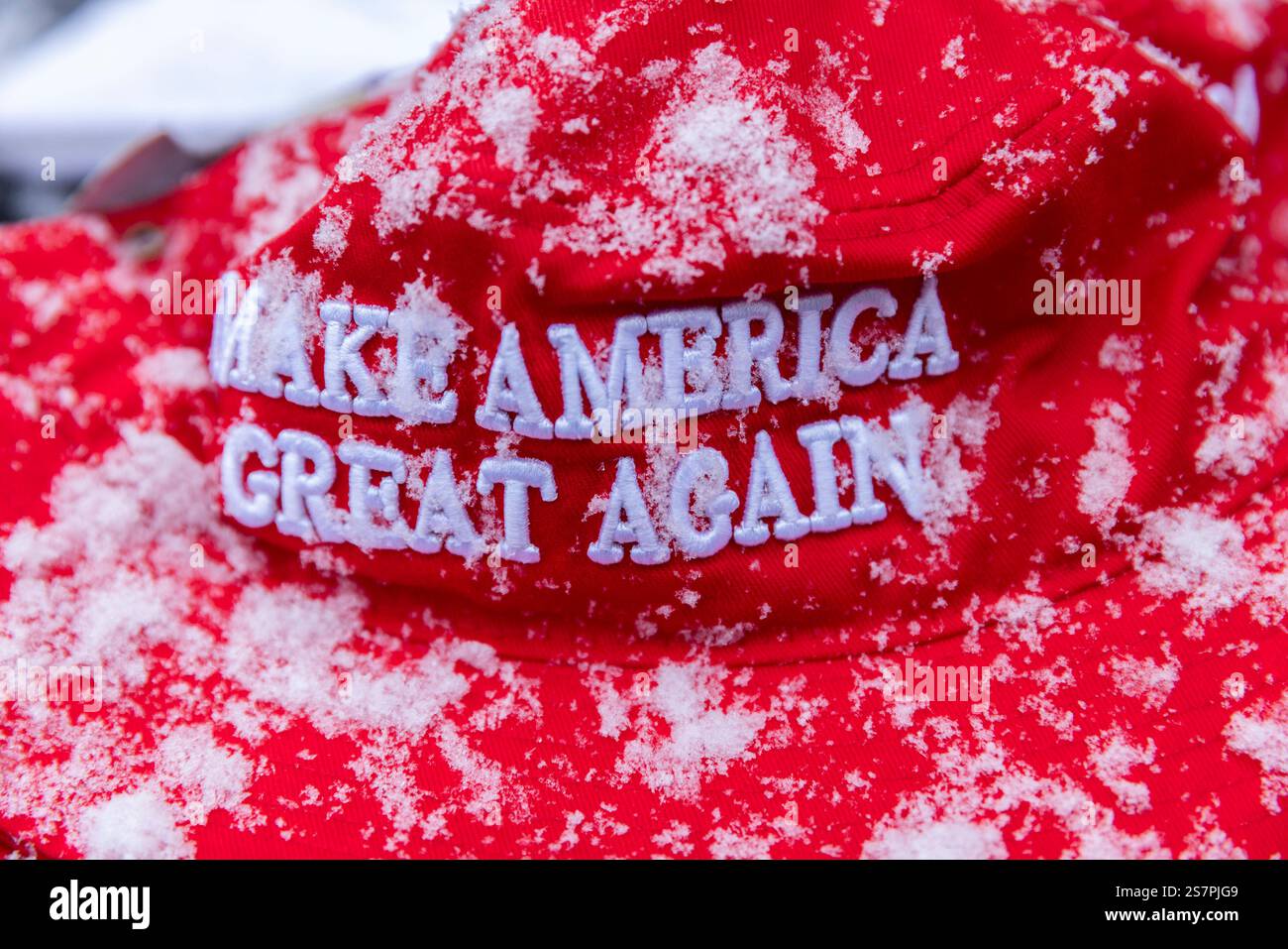 A hat is seen while Donald Trump supporters gather at the Capital One ...