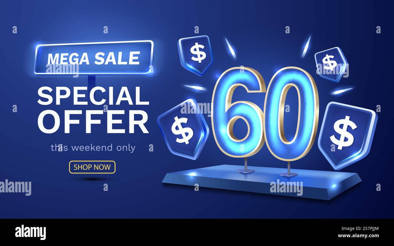 Coupon special voucher 60 dollar, Check banner special offer. Vector ...