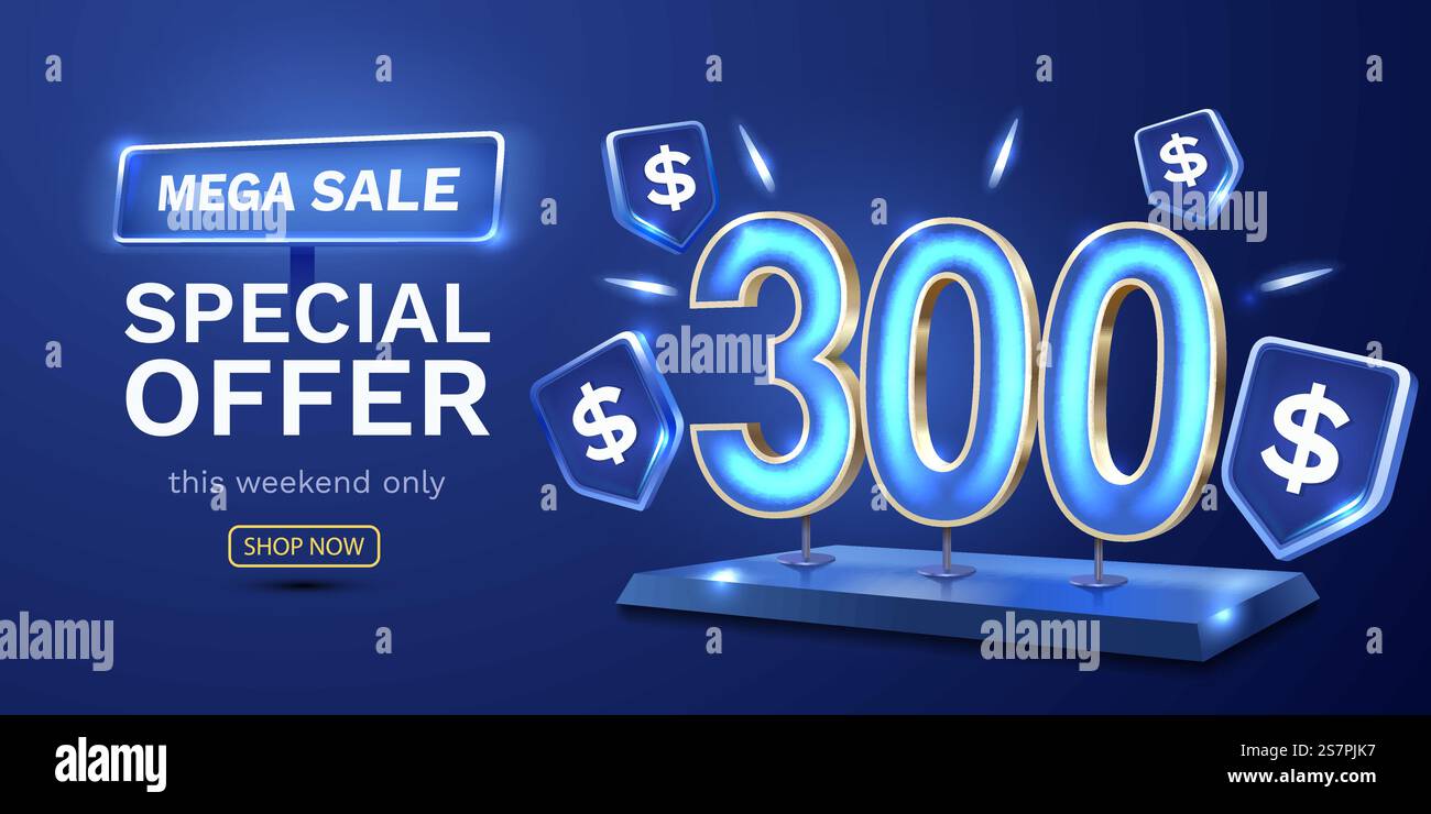 Coupon special voucher 300 dollar, Check banner special offer. Vector ...