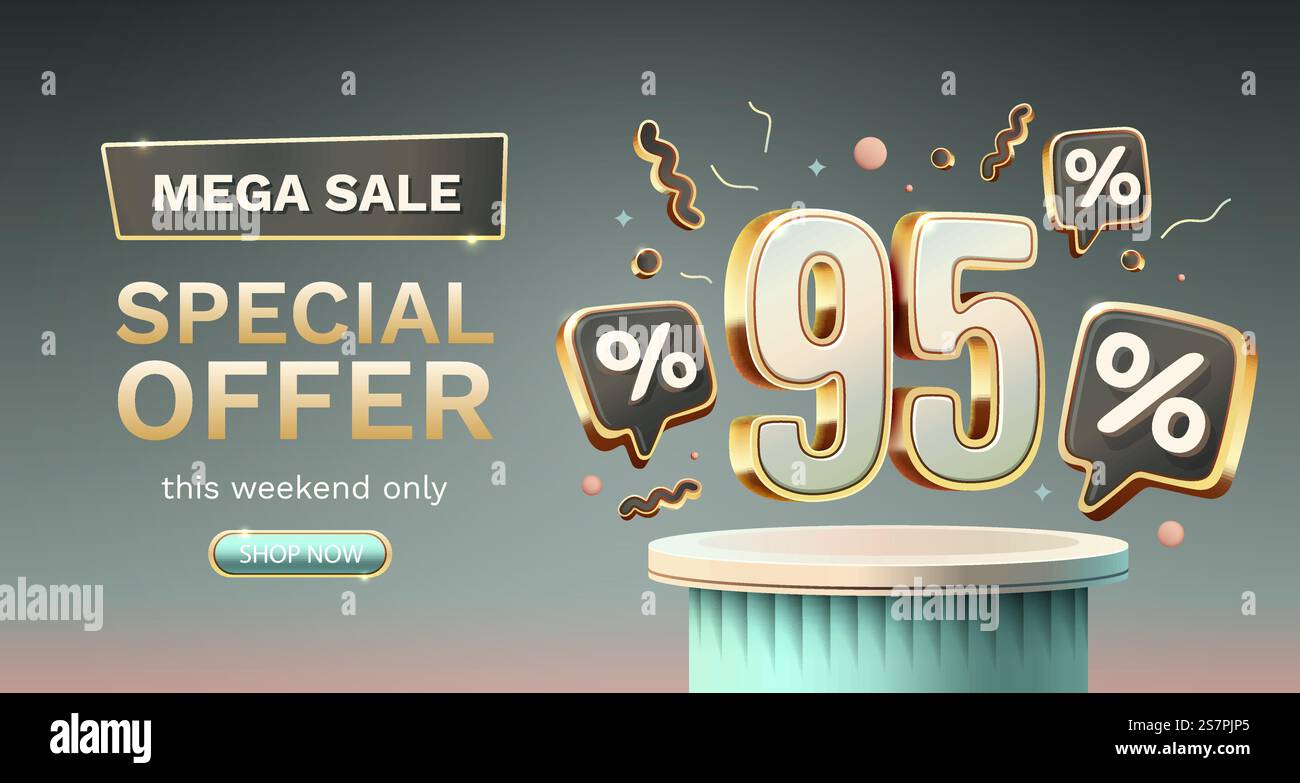 Save offer, 95 off sale banner. Sign board promotion. Vector. Save ...