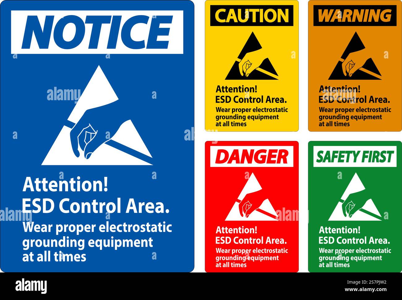Notice Sign Attention ESD Control Area Wear Proper Electrostatic Grounding Equipment At All ...