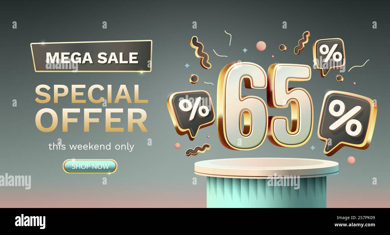 Save offer, 65 off sale banner. Sign board promotion. Vector. Save offer, 65 off sale banner ...